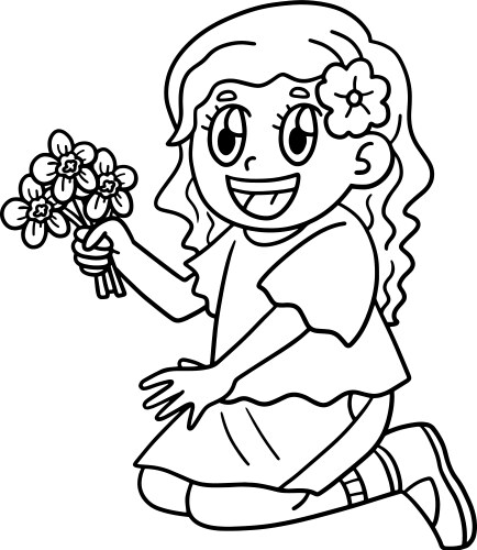 Spring girl with umbrella isolated coloring page Vector Image