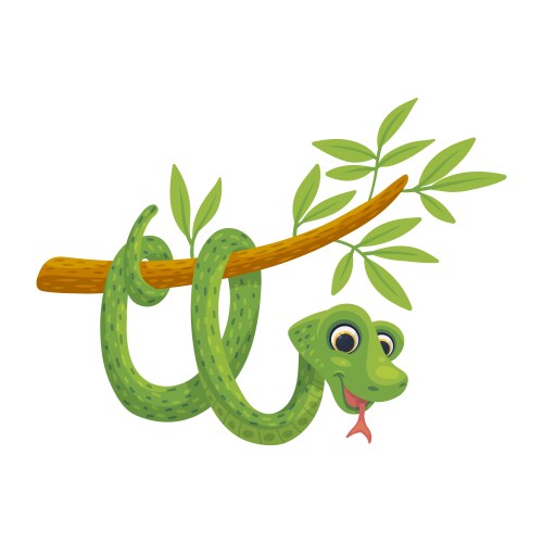 Cartoon green snake on branch Royalty Free Vector Image