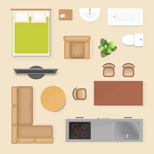 Office furniture top view set 6 Royalty Free Vector Image