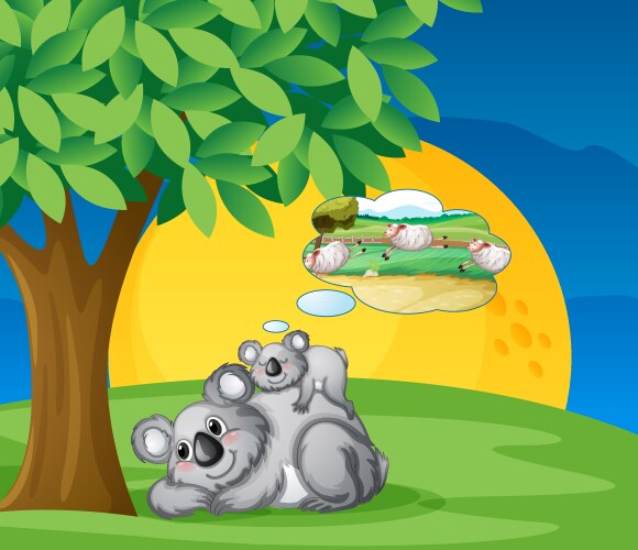 Cartoon rabbit sleeping under tree Royalty Free Vector Image