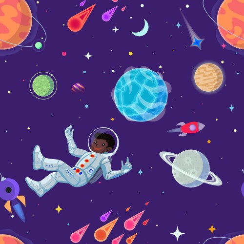 Seamless pattern of planets in open space Vector Image