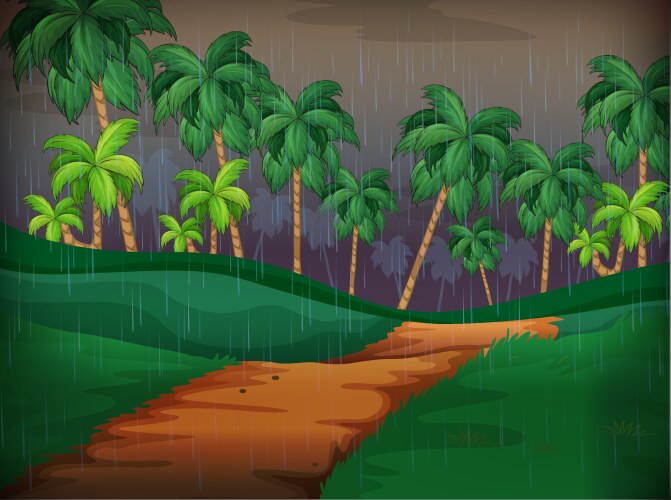 Nature scene with raining in the hillside Vector Image