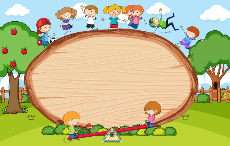 Kids holding wooden frame Royalty Free Vector Image