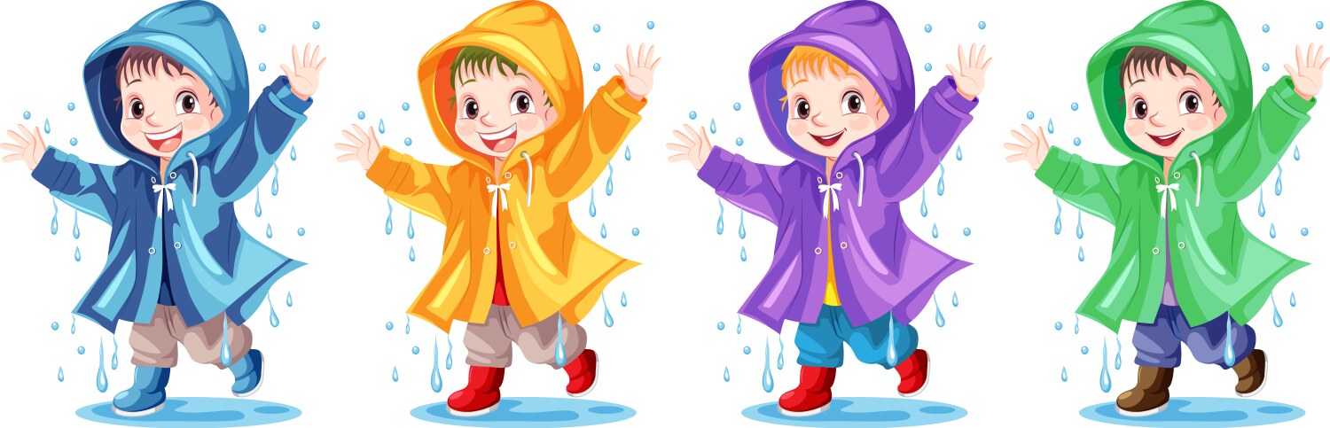 Happy boy wearing raincoat Royalty Free Vector Image