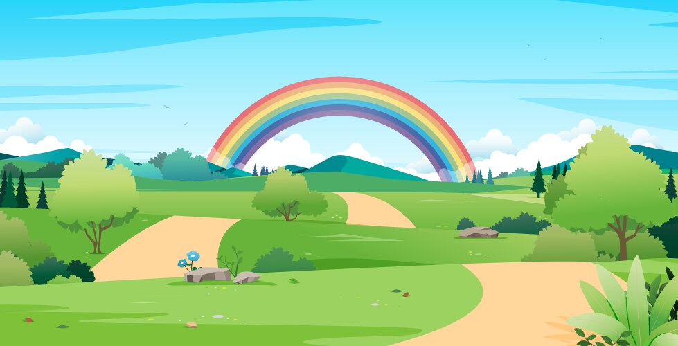 Landscape with rainbow Royalty Free Vector Image