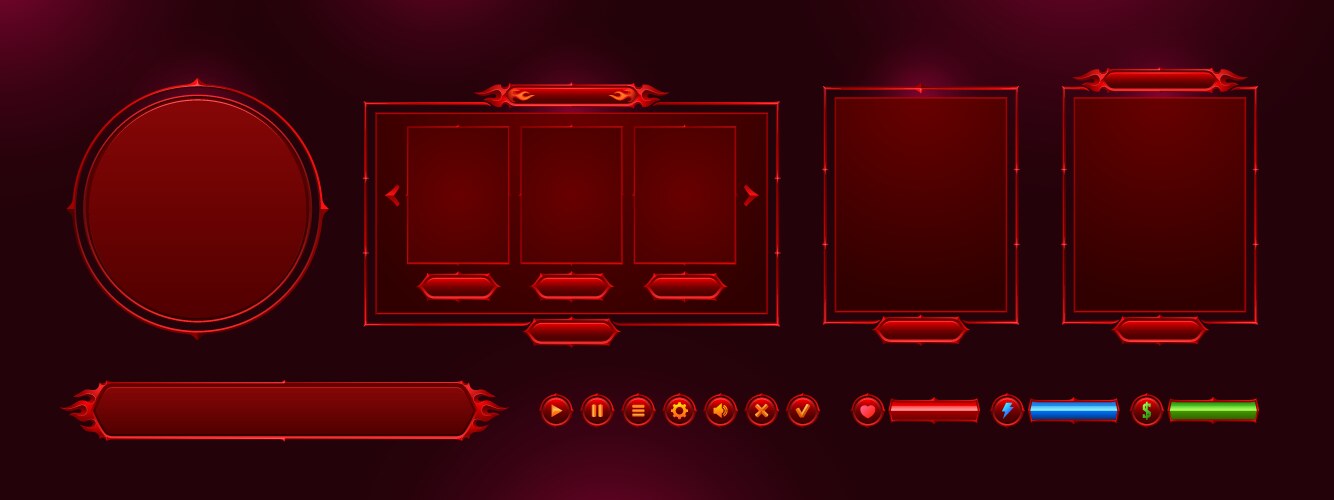 Set red wood assets interface and buttons for ui Vector Image