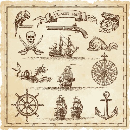 Antique map elements Royalty Free Vector Image