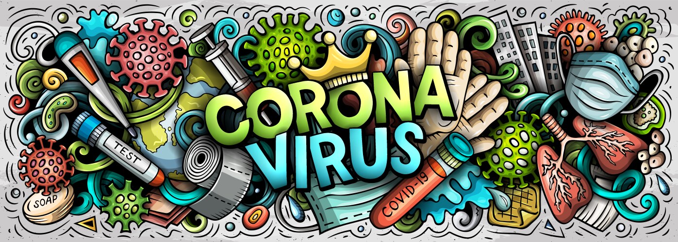 Cartoon doodles quarantine Royalty Free Vector Image