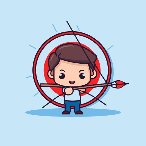 Cartoon boy aiming with a bow and arrow Royalty Free Vector