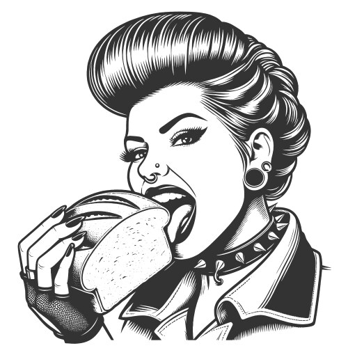 Punk woman chewing bubblegum engraving Royalty Free Vector