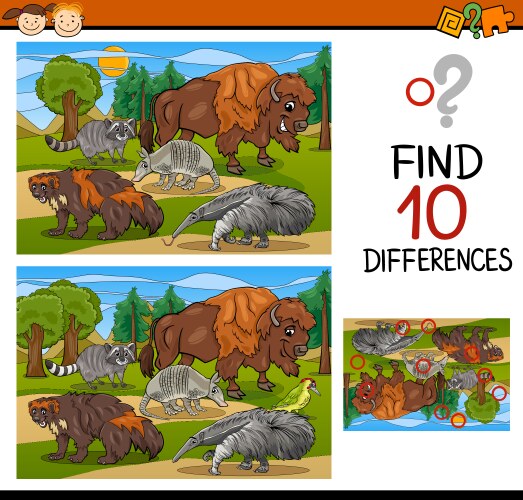 Funny dinosaurs find 10 differences educational Vector Image