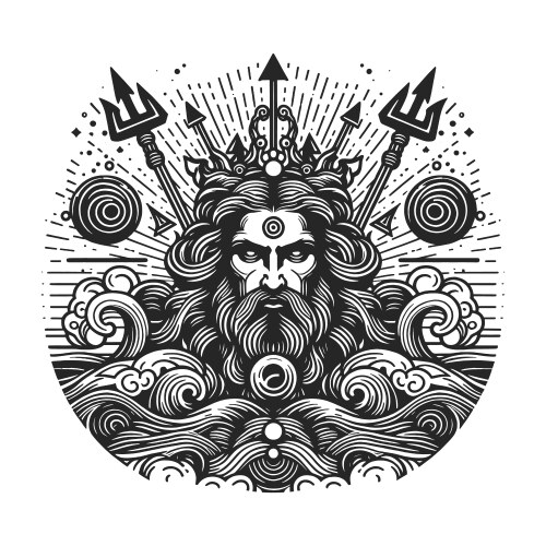 Mythical poseidon engraving ocean waves Royalty Free Vector