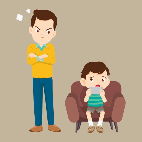Parent angry to kid addicted phone Royalty Free Vector Image