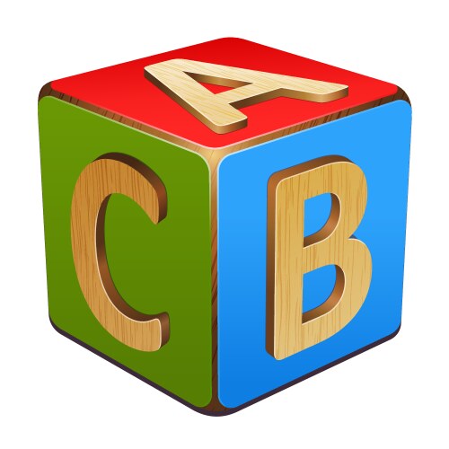 Wooden cube with letters abc Royalty Free Vector Image