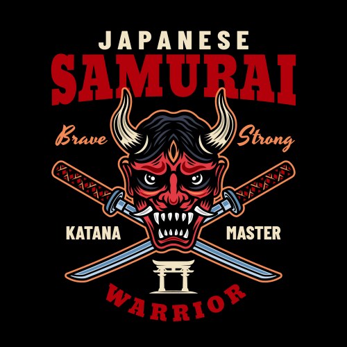 Samurai colored emblem badge label Royalty Free Vector Image