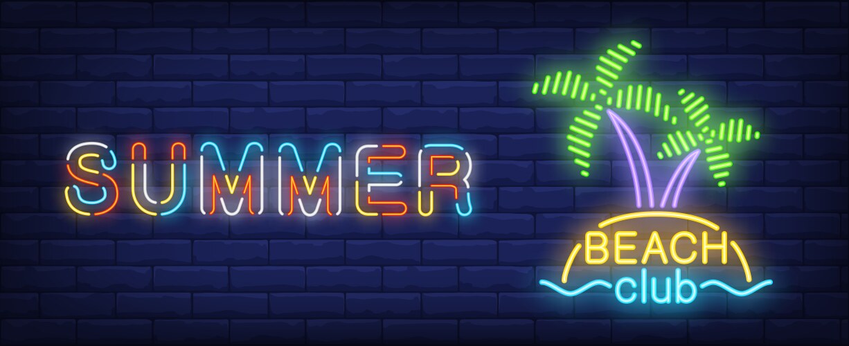 Beach club lettering and island with palms neon – Royalty-Free Vector ...