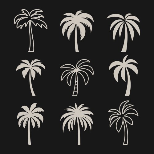 Palm trees tree icon set isolated Royalty Free Vector Image