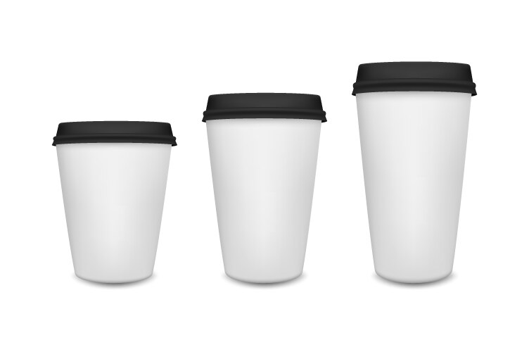 Realistic paper coffee cups with lid front view Vector Image