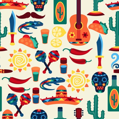 Mexican seamless pattern with icons in native Vector Image