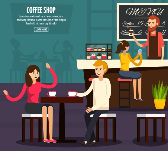 Interior coffee shop brick texture flat design Vector Image