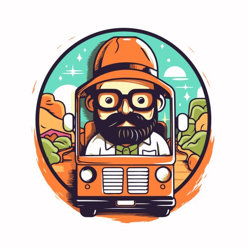 Cartoon taxi driver with a mustache and beard Vector Image