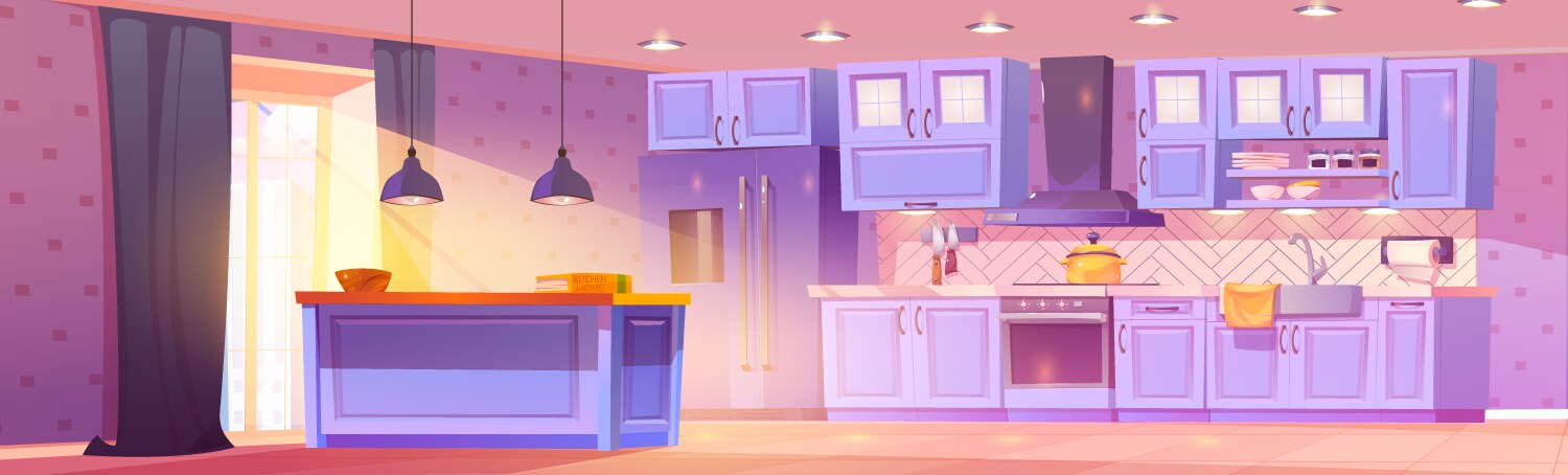 Cartoon family kitchen with appliances Royalty Free Vector