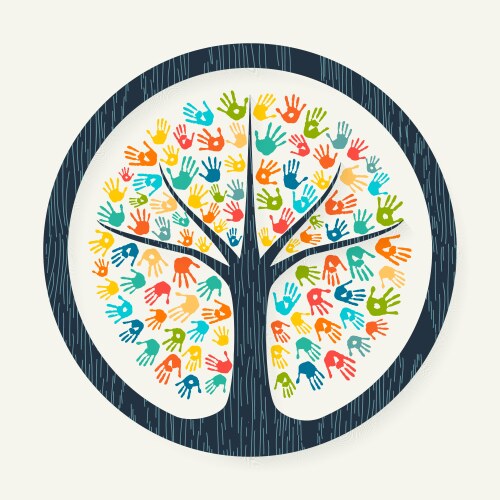 Hand print people tree symbol for community help Vector Image