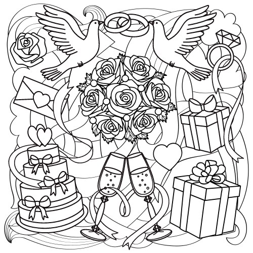 Wedding reception coloring page Royalty Free Vector Image