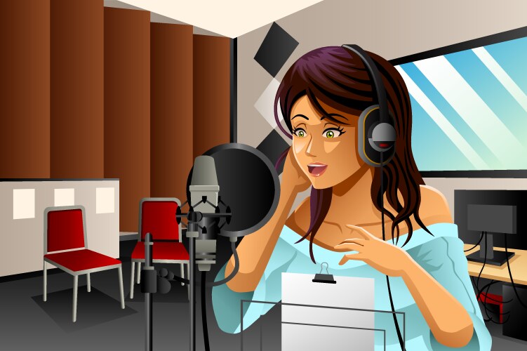 Singer in recording studio Royalty Free Vector Image