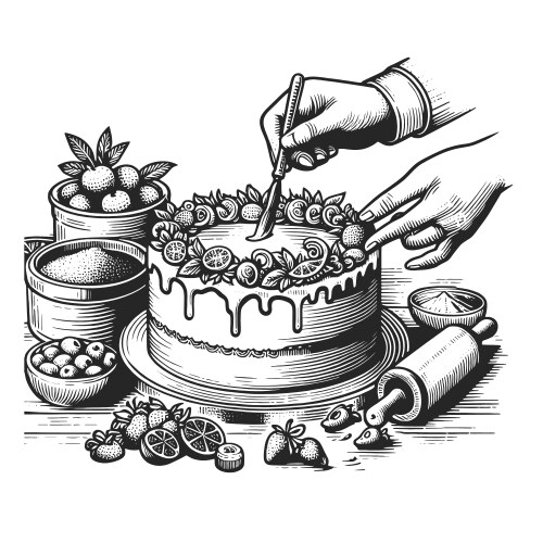 Baking cake icing line art Royalty Free Vector Image