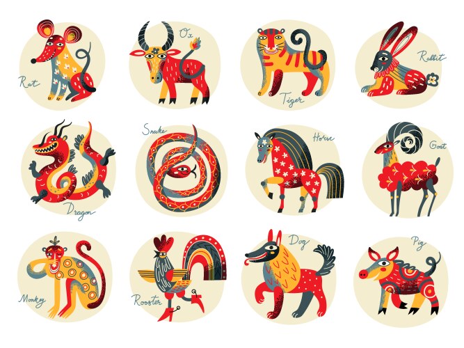 Zodiac signs icon set cute cartoon characters Vector Image