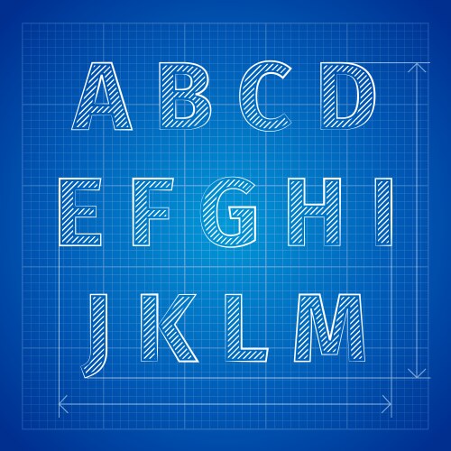 Blueprint alphabet drafting paper letters Vector Image