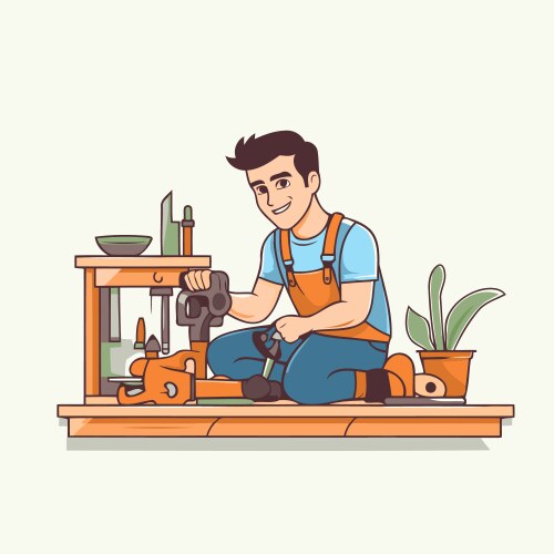 Carpenter working in his workshop cartoon style Vector Image