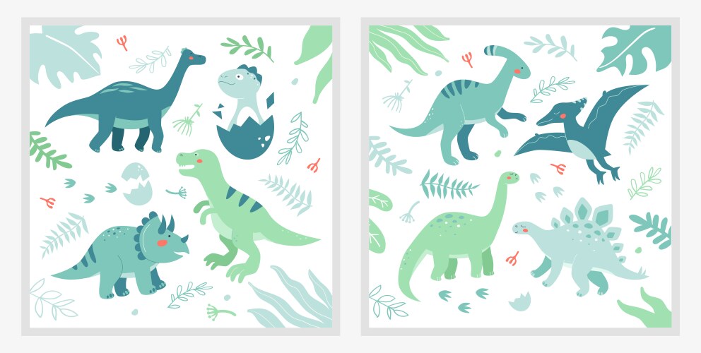 Different dinosaurs - set flat design style Vector Image