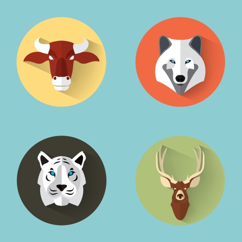 Animal portraits with flat design Royalty Free Vector Image