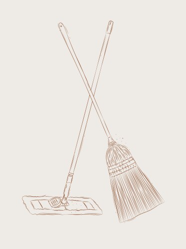 Vacuum cleaner and broom drawing in graphic style Vector Image