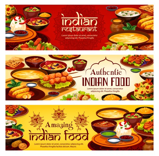 Indian cuisine menu cover authentic india dishes Vector Image