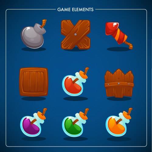 Mobile game ui collection of icons and buttons Vector Image