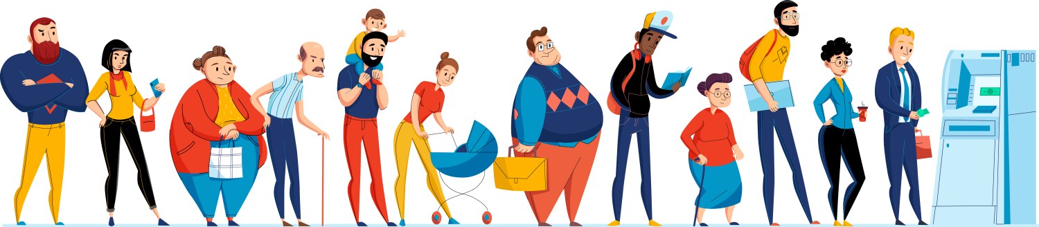 People queue waiting line Royalty Free Vector Image