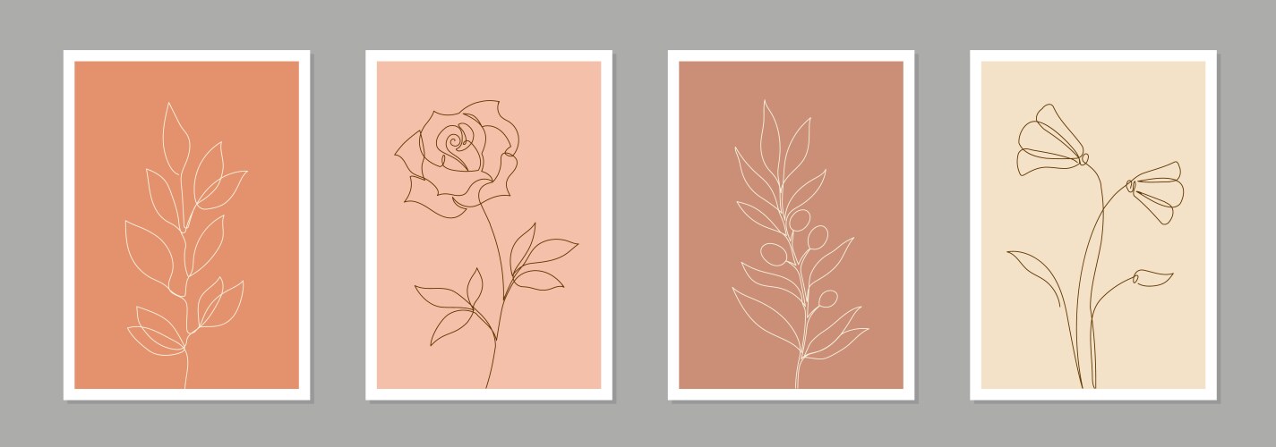 One line art flower poster set single continuous Vector Image