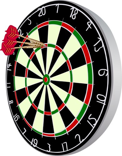 Darts in dartboard sketch engraving Royalty Free Vector