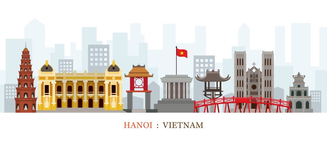 Hanoi Landmarks - Vietnam Architecture Royalty Free Vector
