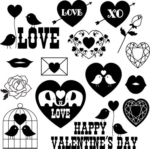 Collection of valentines day silhouette Royalty Free Vector