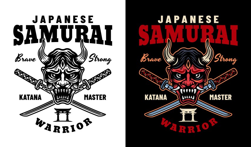 Samurai emblem badge label in two styles Vector Image
