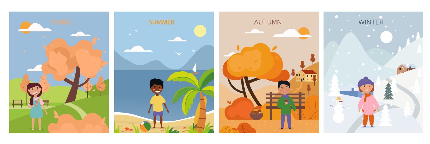 Four seasons banners with trees Royalty Free Vector Image