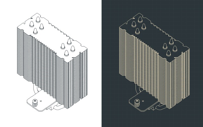 Cpu cooler isometric blueprint Royalty Free Vector Image