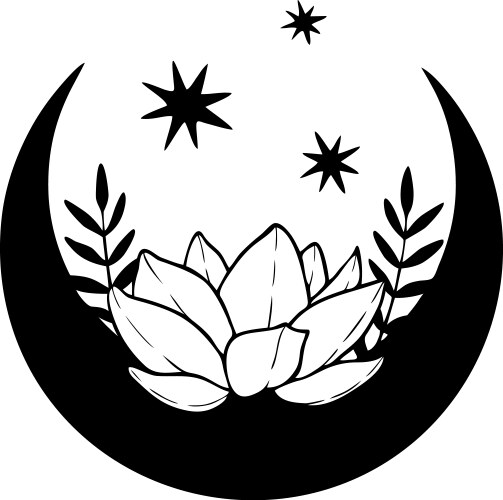 Magic black moon with stars and crystals on white Vector Image