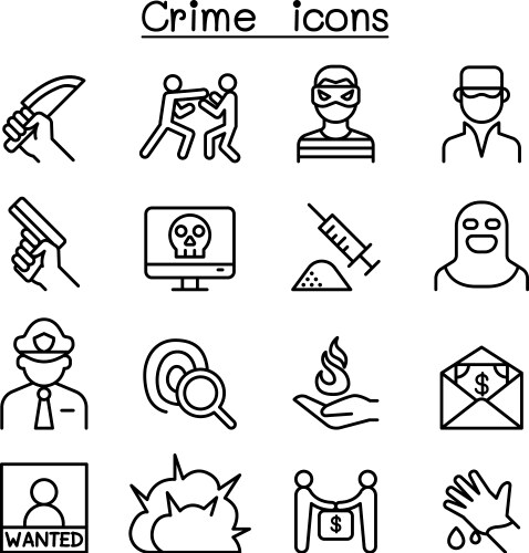 Crime violence icon set Royalty Free Vector Image