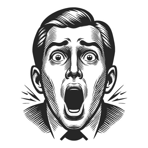 Shocked man expression retro art style Royalty Free Vector