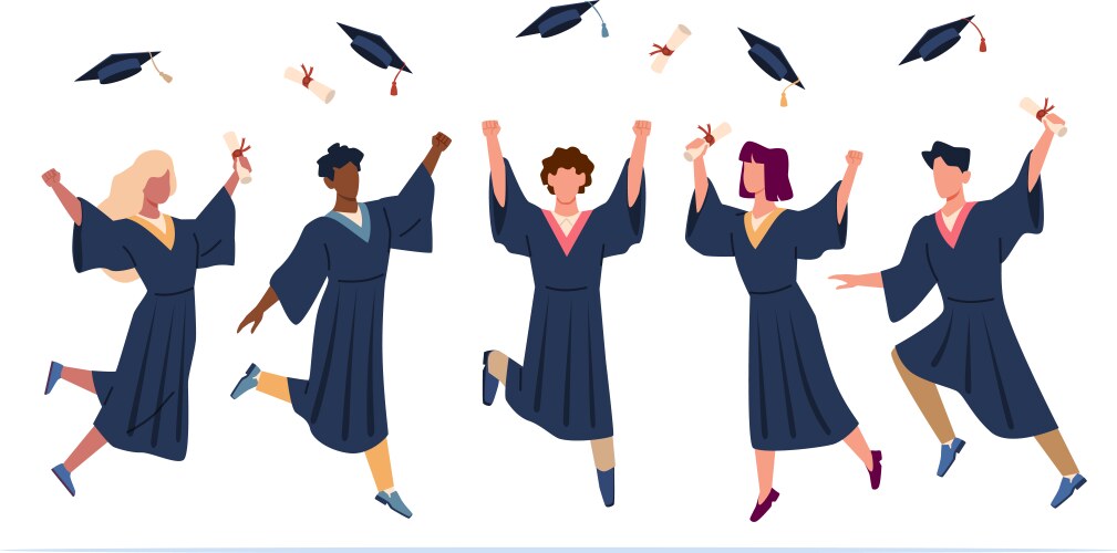 Happy crowd of graduates children in full growth Vector Image